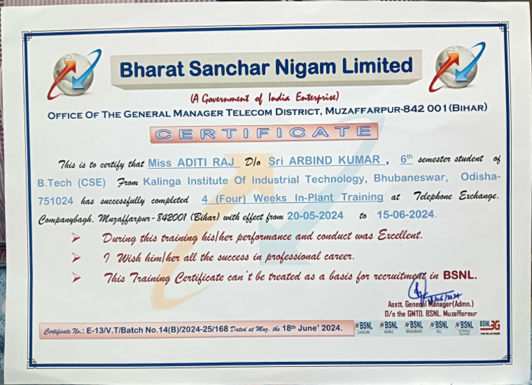 BSNL Certificate | PDF