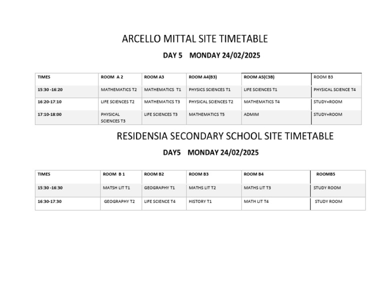 Monday Timetable Edited | PDF