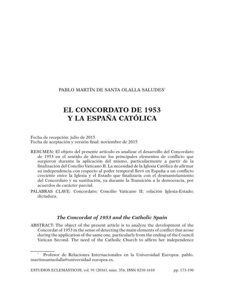 El Concordato de 1953 y su impacto en España | PDF | obispo | España ...