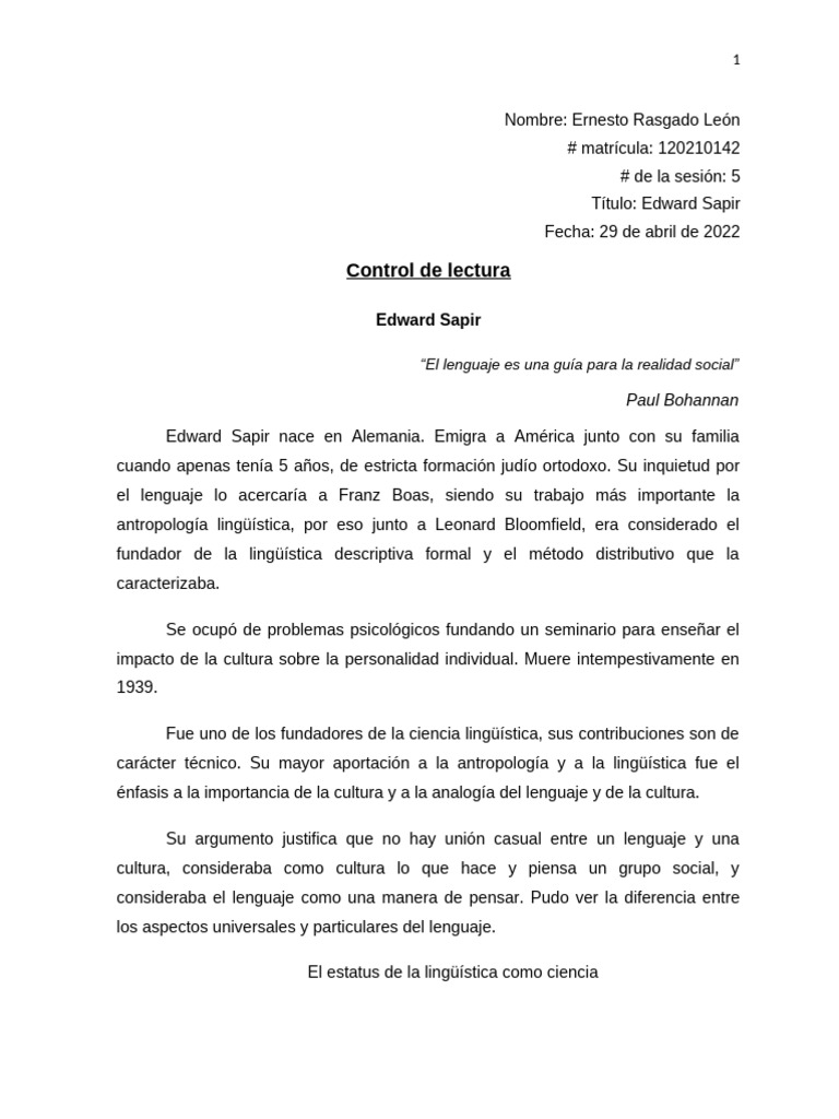 Aportes de Edward Sapir a la lingüística | PDF | Lingüística | Antropología