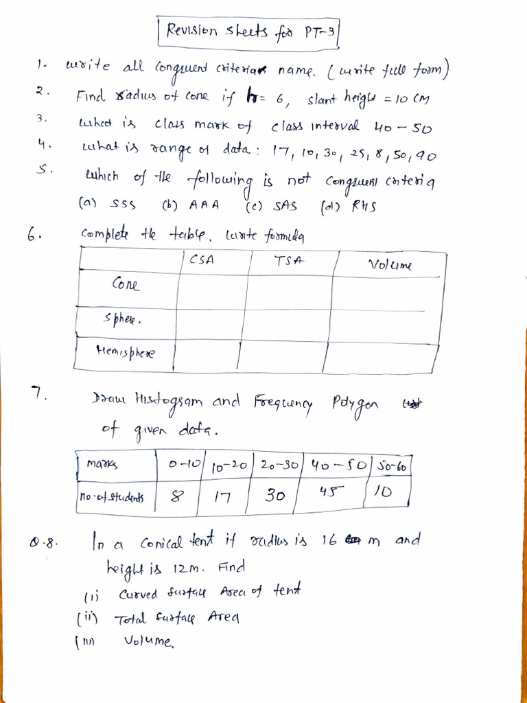 maths pt3 revision sheet | PDF