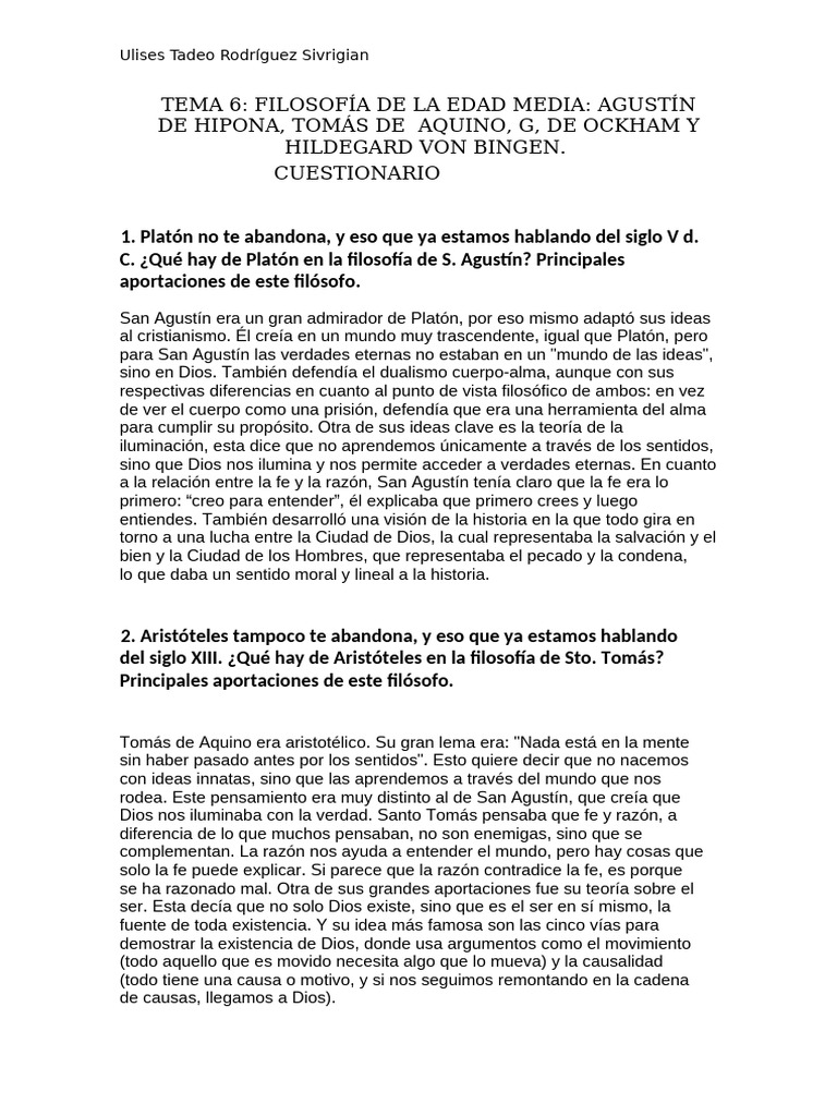 TEMA 6 EJ ENTREGA | PDF | Agustín De Hipopótamo | Tomás de Aquino