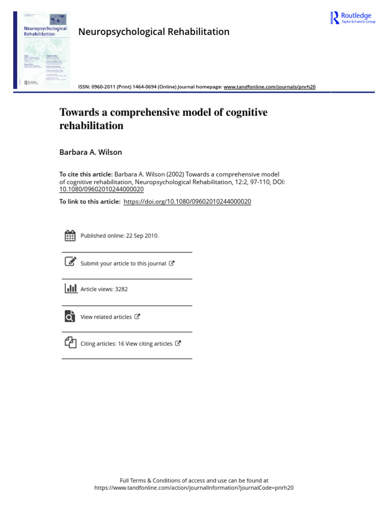Towards A Comprehensive Model of Cognitive Rehabilitation | PDF ...