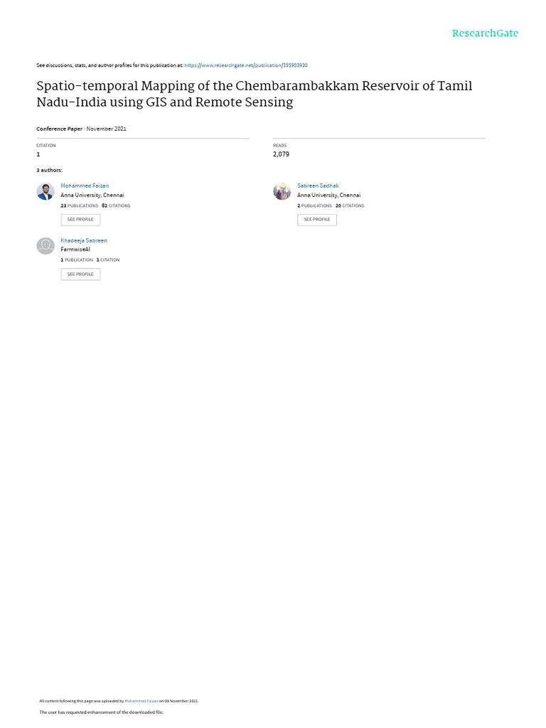 Spatio temporalMappingoftheChembarambakkamReservoir | PDF | Infrared ...