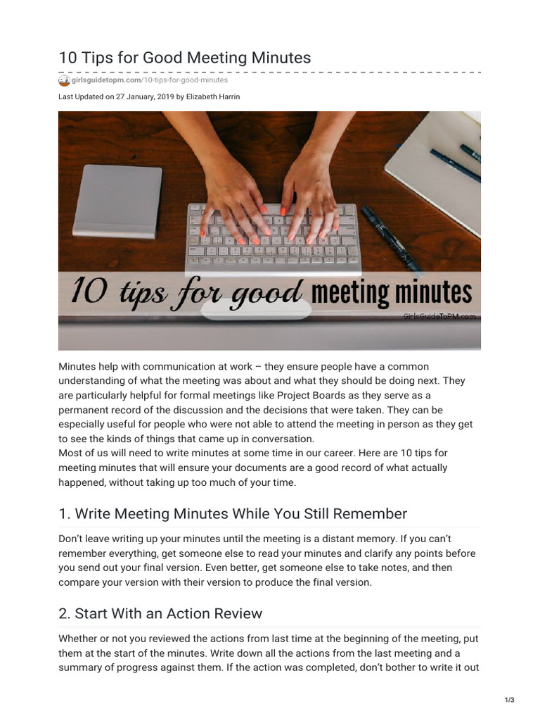 10 Tips For Good Meeting Minutes | PDF