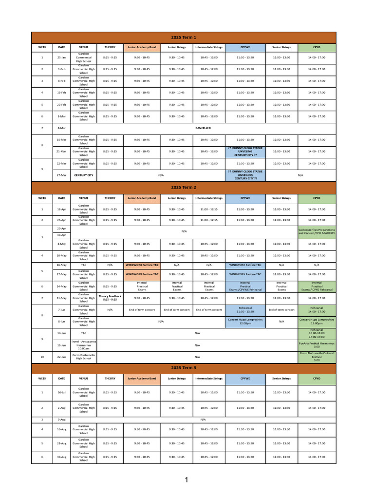 Academy Timetable Finalxx | PDF