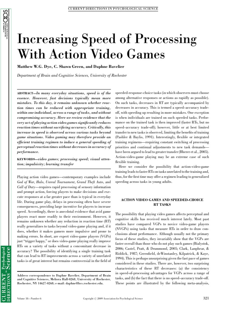 Dye, Et Al. - Increasing Speed of Processing With Action Video Games ...