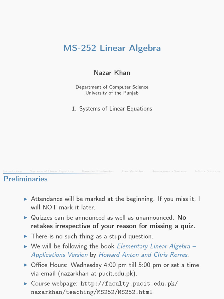 Lecture1 Systems of Linear Equations | PDF | System Of Linear Equations | Linear Algebra