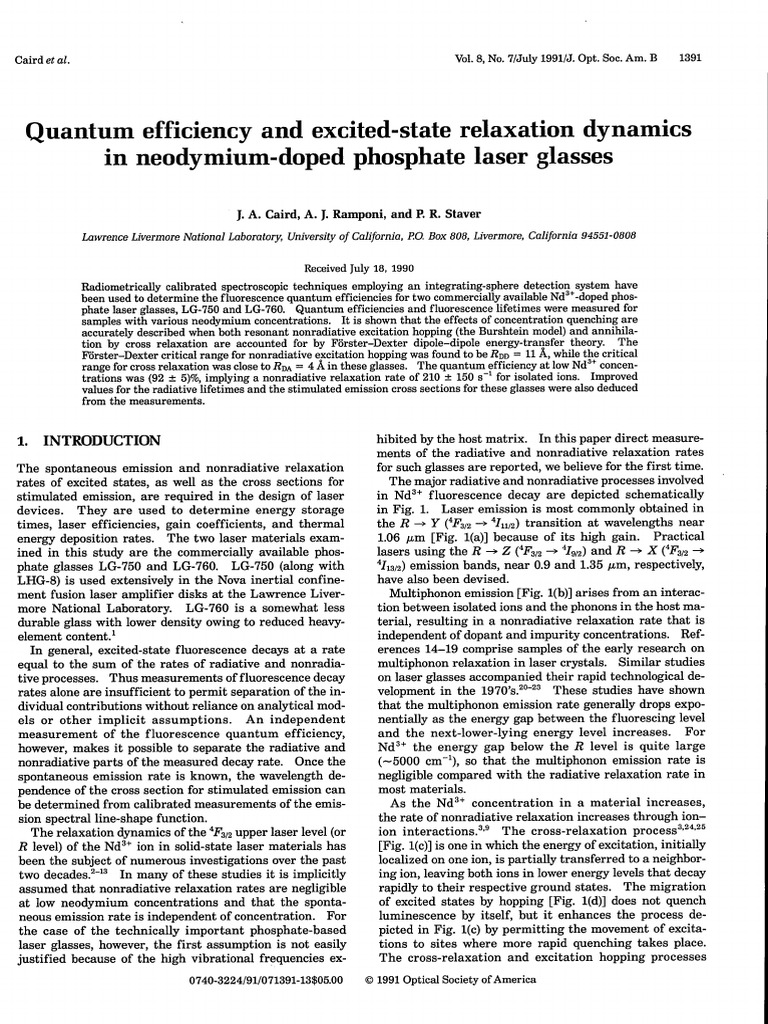 Quantum Efficiency and Excited-State Relaxation Dynamics in Neodymium-Doped Phosphate Laser ...