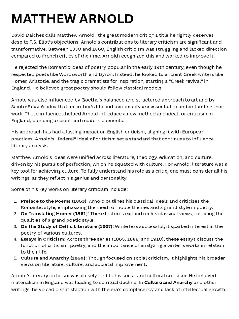 MATTHEW ARNOLD | PDF | Poetry | Romanticism