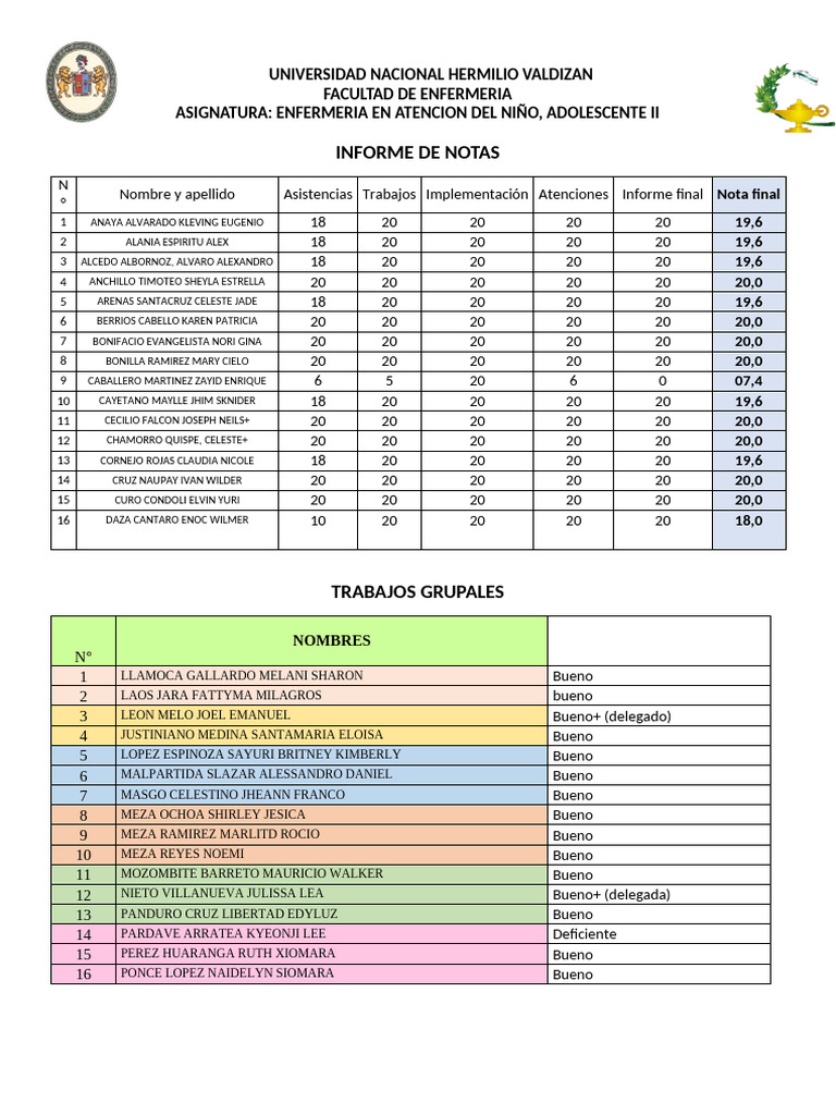 Informe de Notas Niño | PDF