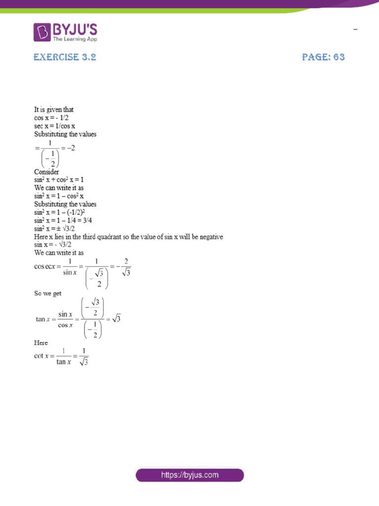 Trigonometric Functions Exercise 3.2 | PDF | Trigonometric Functions ...