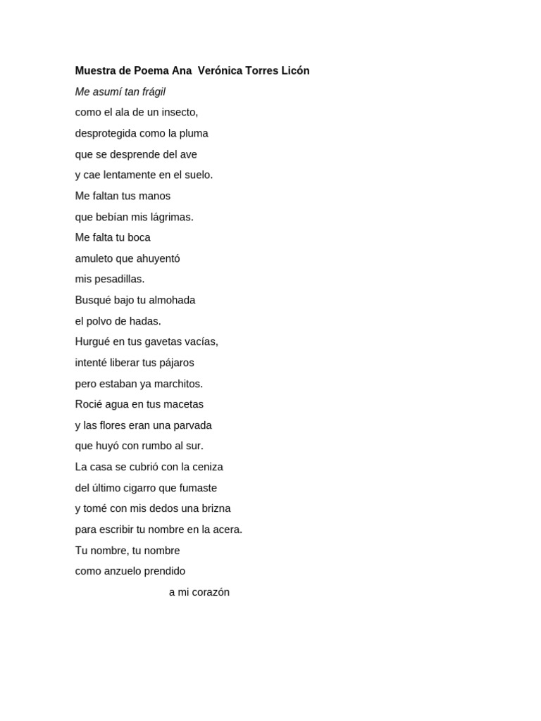 Muestra de Poema Ana Verónica Torres Licón | PDF
