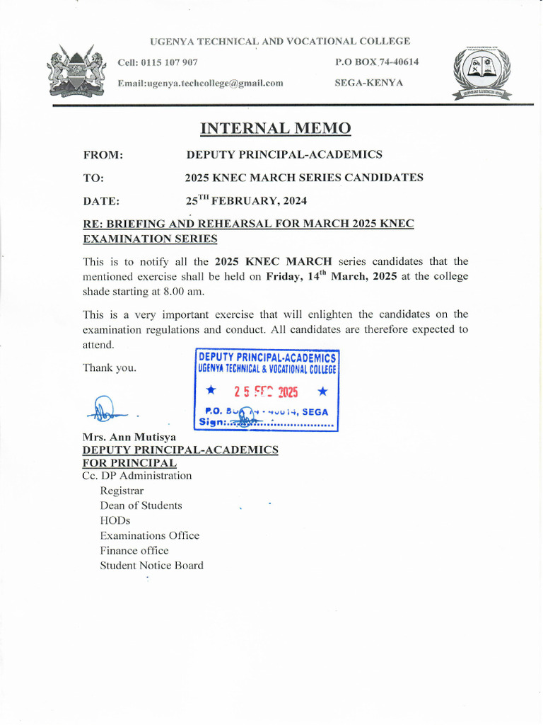 Briefing and Rehearsal for March 2025 Knec Examination Series | PDF