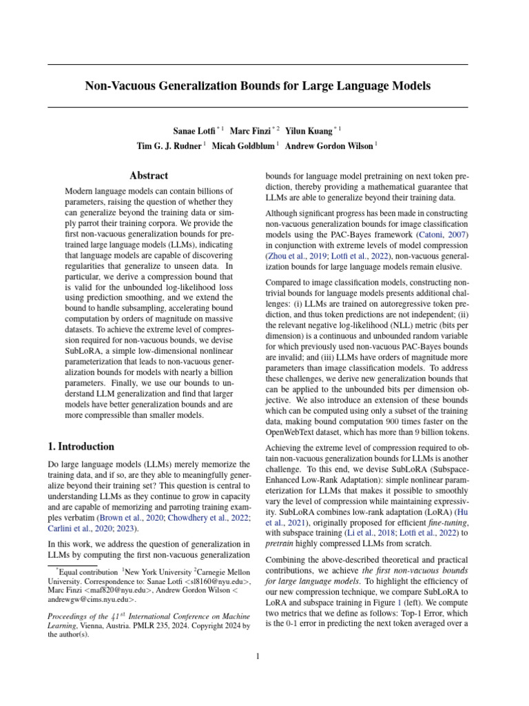 Non-Vacuous Generalization Bounds For Large Language Models | PDF | Applied Mathematics