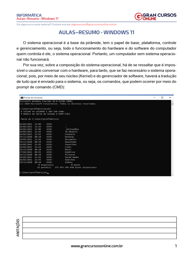 7 - Aulas - Resumo - Windows 11 | PDF | Armazenamento de dados de computador | Sistema operacional