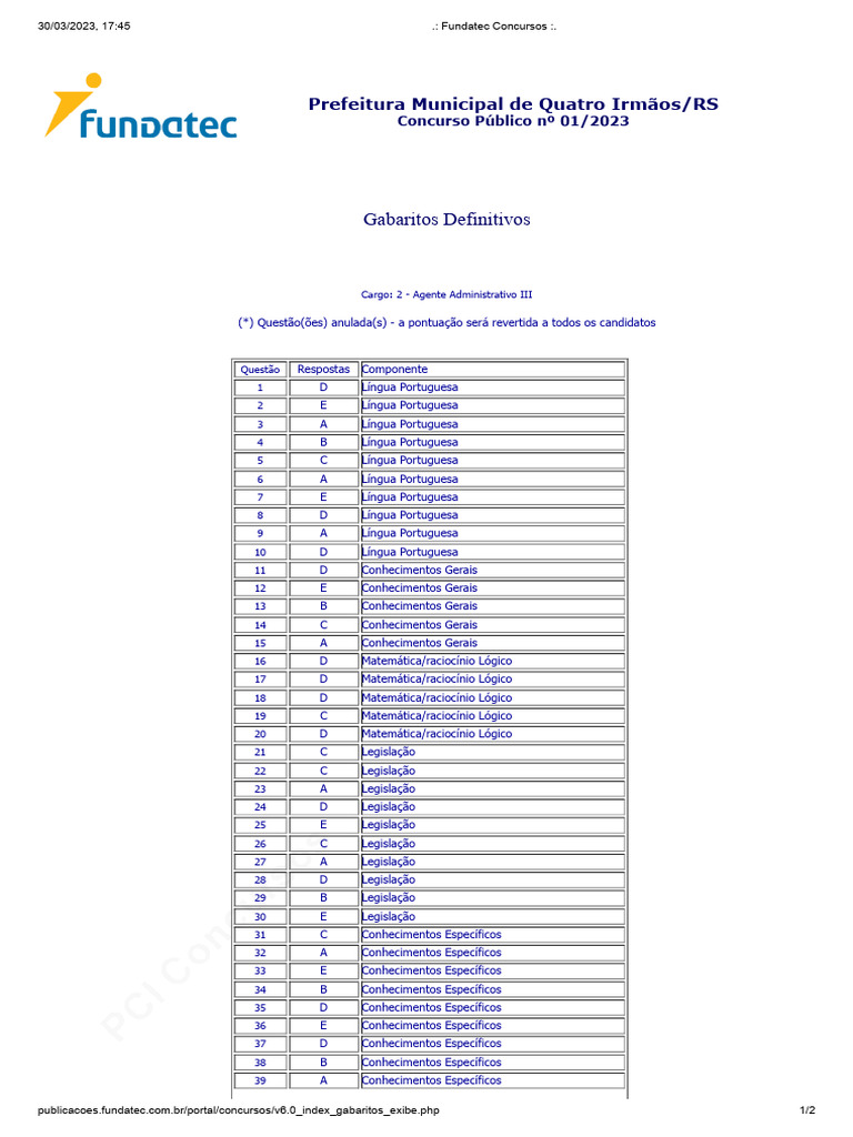 Gabaritos Definitivos | PDF | Portugal