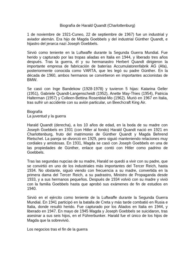 Biografía de Harald Quandt | PDF