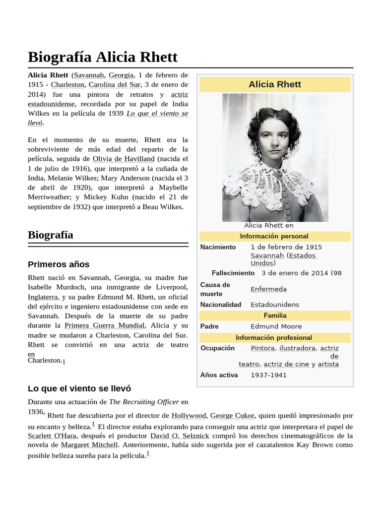 Biografía Alicia - Rhett | PDF