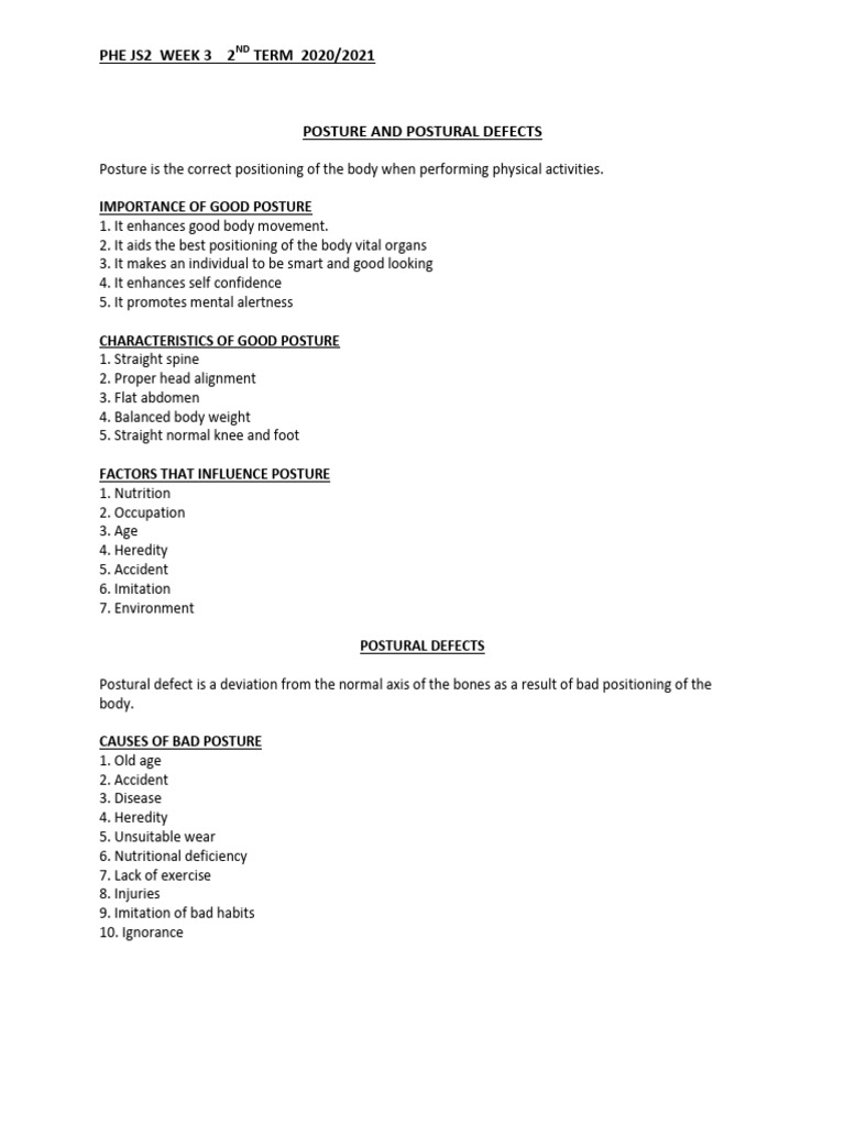 Phe Js2 Wk3 Posture and Postural Defects | PDF