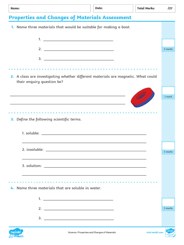 Properties and Changes of Materials Test | PDF | Solubility | Glasses