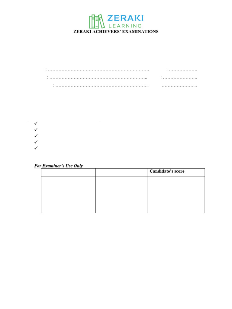 Chemistry Form 3 Paper 1 Question Paper Zeraki Achievers 5.0 - February ...