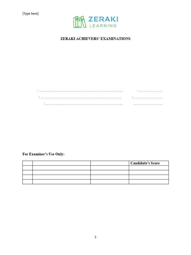 English Form 3 Paper 1 Question Paper Zeraki Achievers 5.0 - February ...