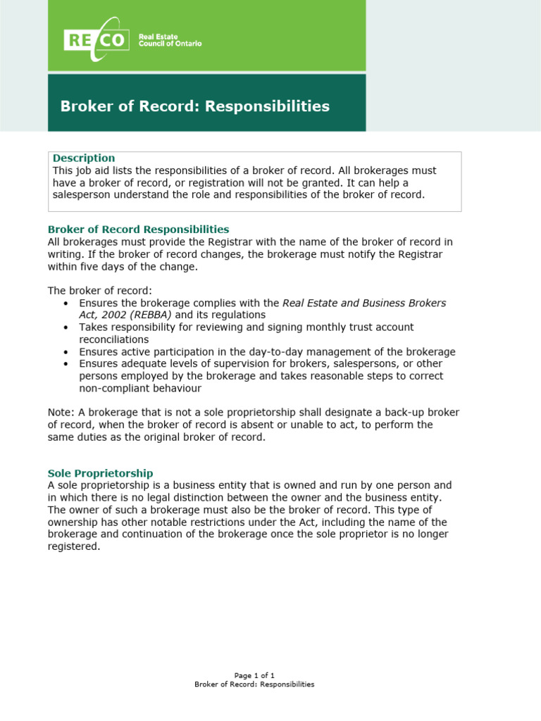 Broker of Record Responsibilities Guide | PDF