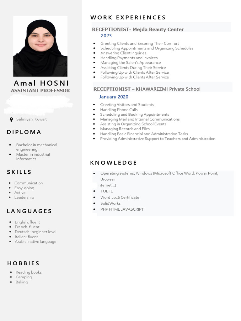 Amal CV Reception - Copie | PDF