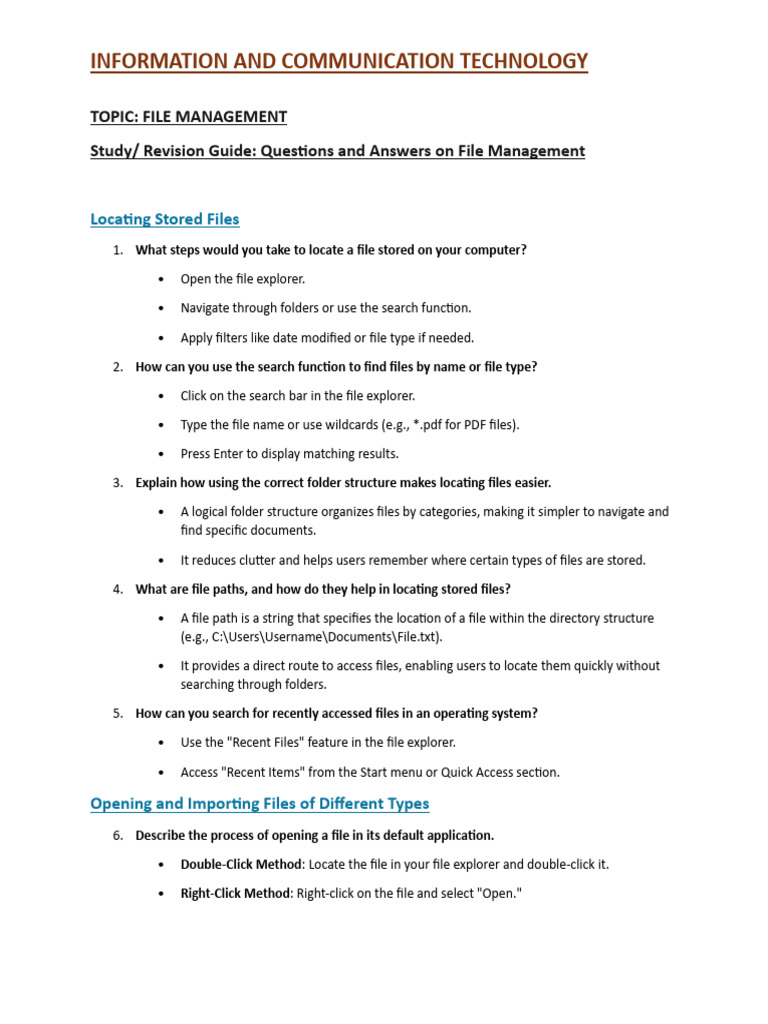 Questions and Answers On File Management - Year 9 | PDF | Data Compression | Computer File