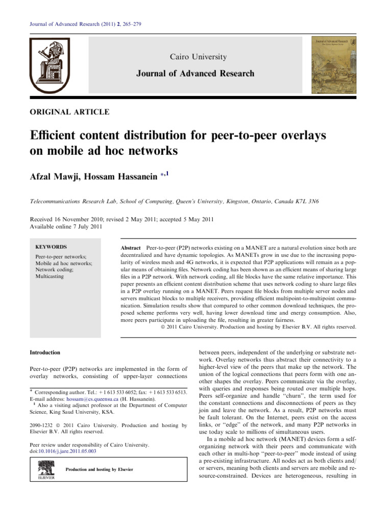 Efficient-content-distribution-for-peer-to-peer-overl_2011_Journal-of-Advanc | PDF | Peer To ...