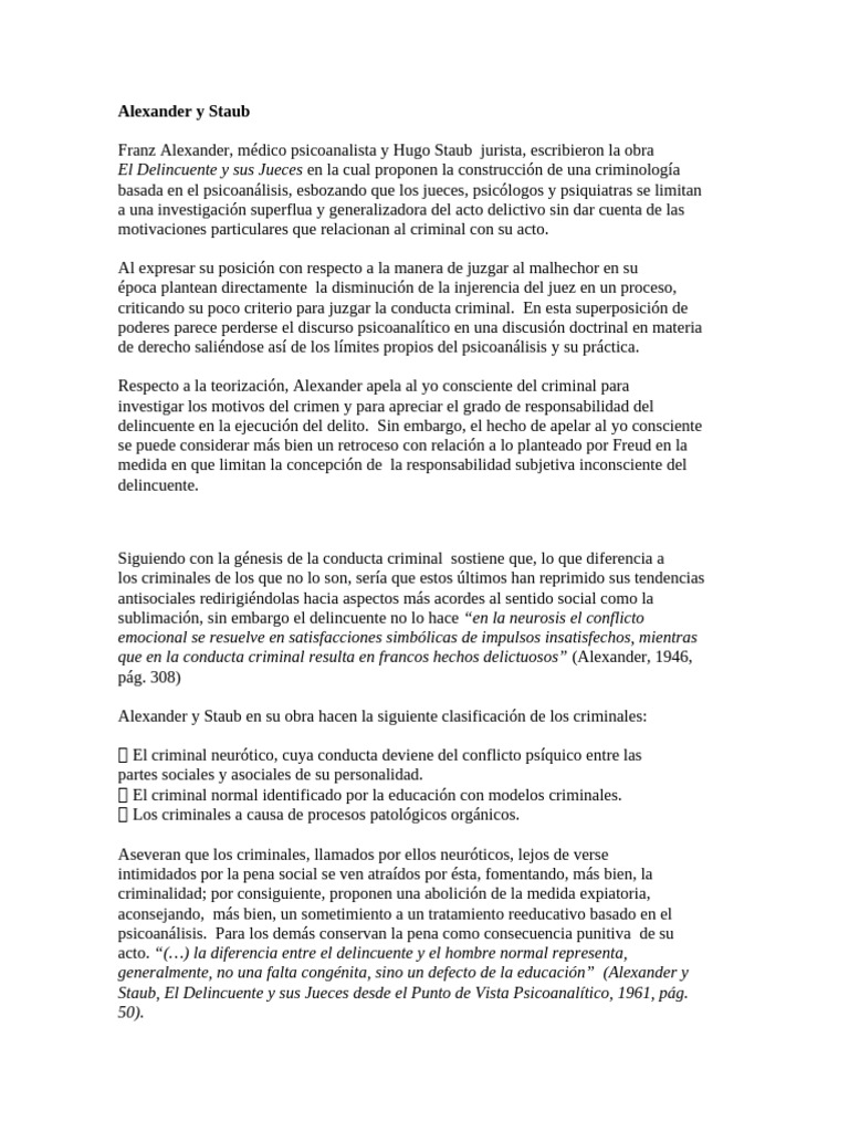 Criminología Psicoanalítica de Alexander y Staub | PDF | Psicoanálisis ...