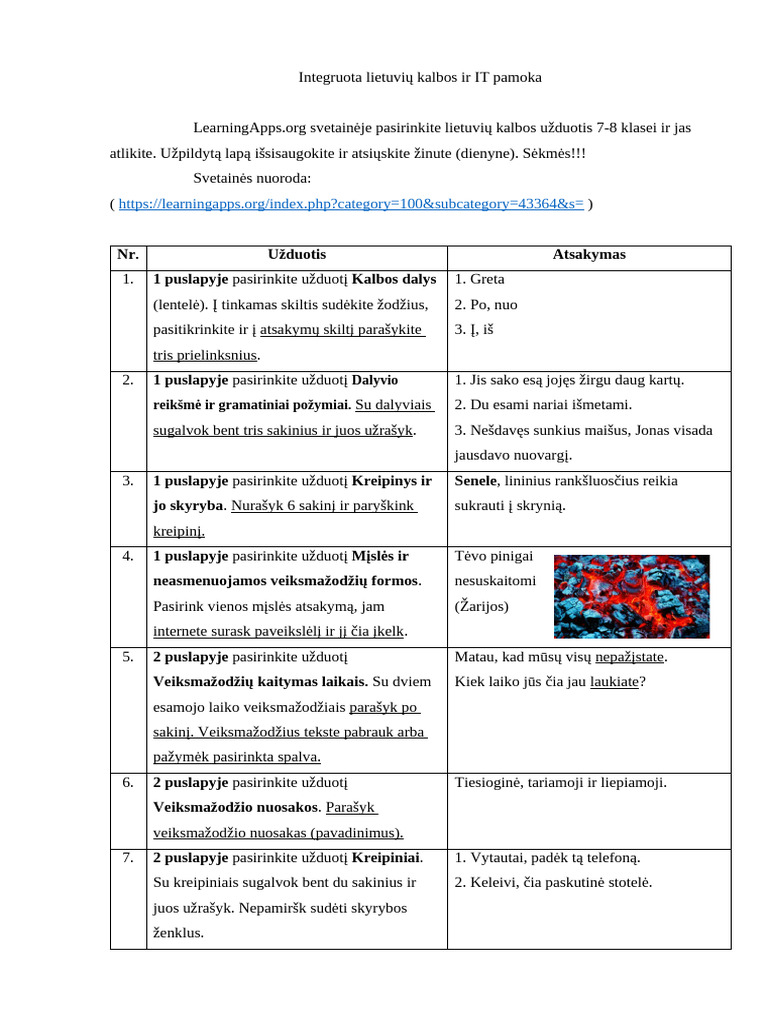 Integruota Lietuviu Kalbos Ir It Pamoka | PDF