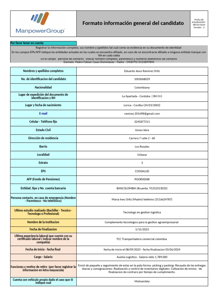 Información General del Candidato | PDF