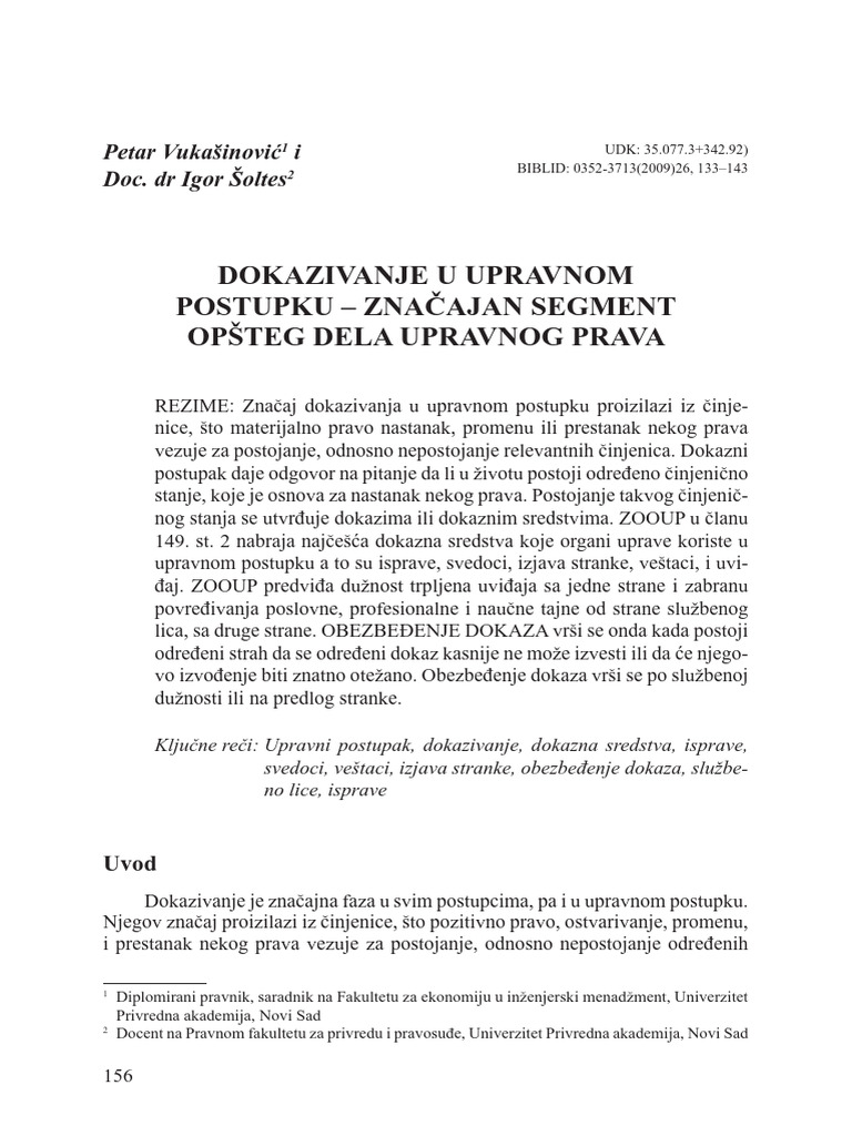 Lstosic, Proof in An Administrative Procedure - A Significant Segment ...