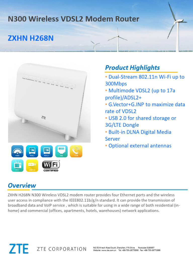 ZTE ZXHN H268N VDSL2 Modem Router | PDF | Wi Fi | Voice Over Ip