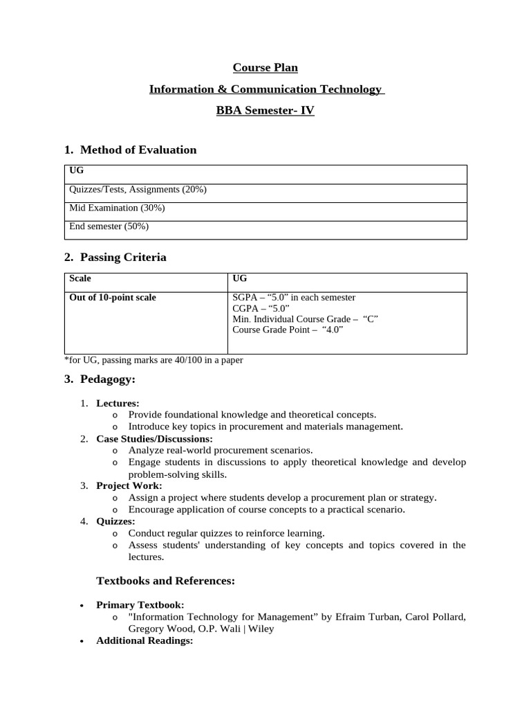 ICT Course Plan | PDF | Educational Technology | Evaluation
