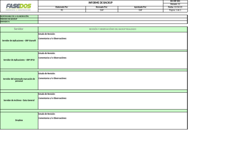 SIS INF 001 Informe Del Backup (V2) | PDF