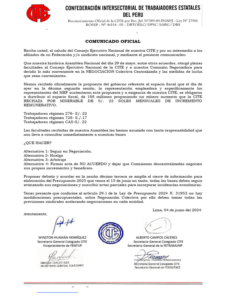 Comunicado #002-2024 | PDF | Gobierno