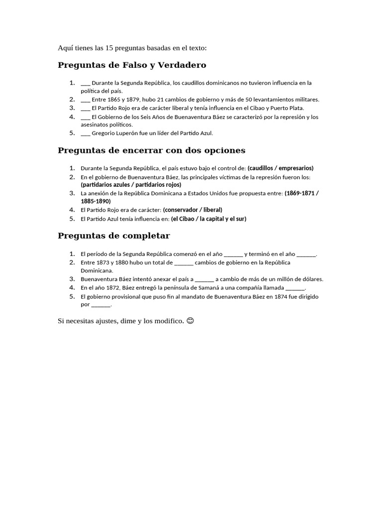 Aquí Tienes Las 15 Preguntas Basadas en El Texto | PDF