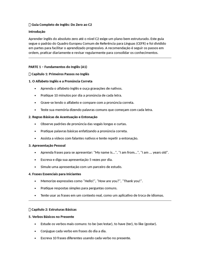 Guia Completo de Inglês do Zero ao C2 | PDF | Língua inglesa | Aprendizado