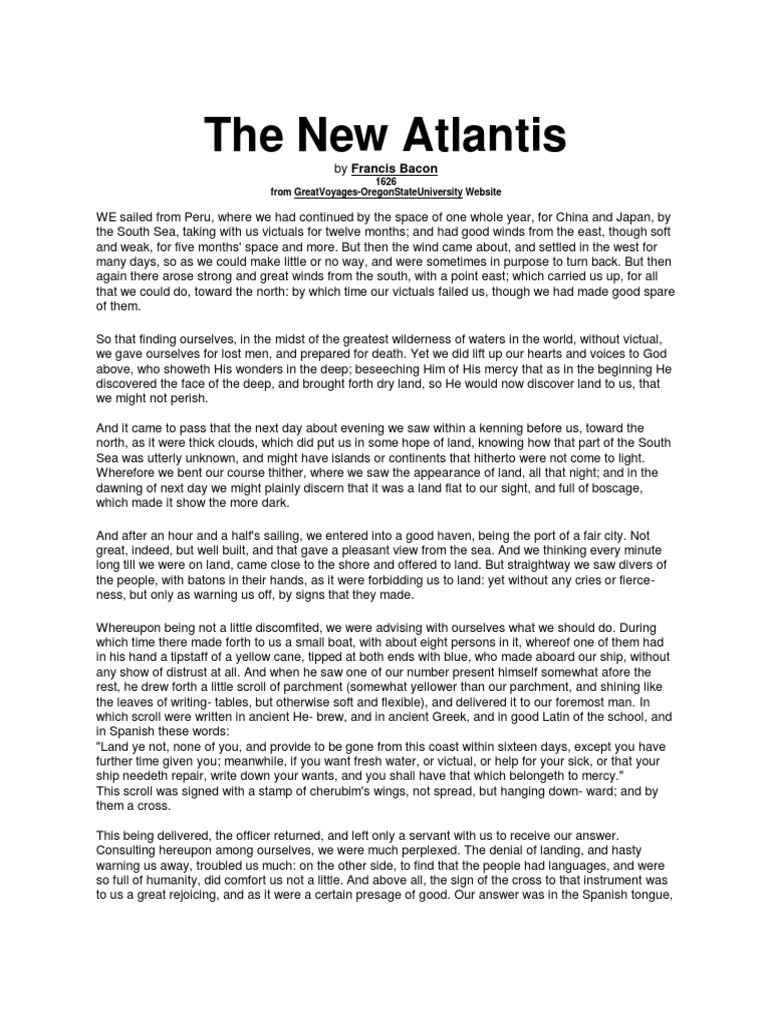The New Atlantis: 1626 From Greatvoyages-Oregonstateuniversity Website ...