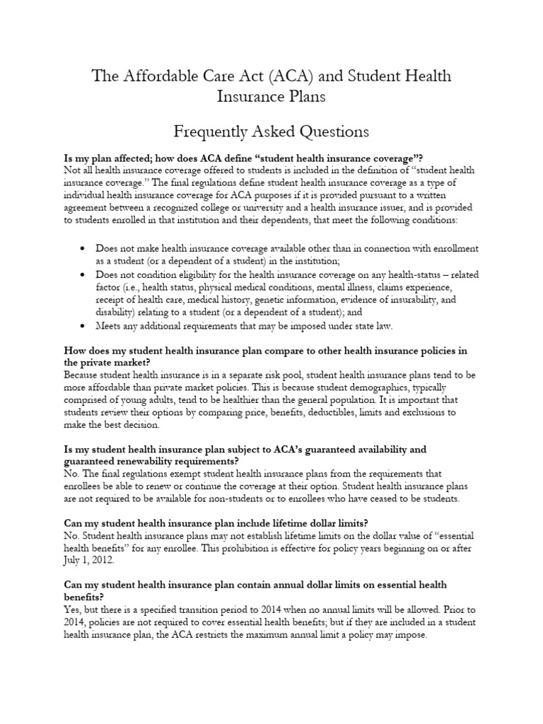 ACA FAQ For Student Health Insruance Enrollees 2 - 52 | PDF | Health ...