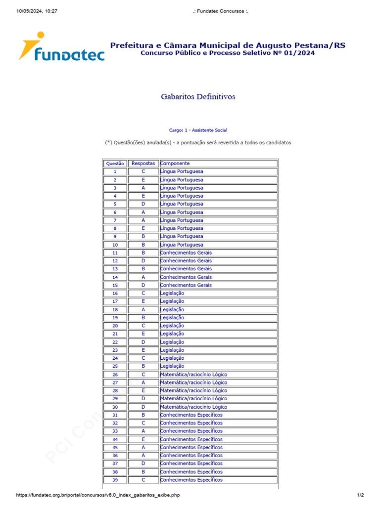 Gabaritos Definitivos | PDF | Portugal