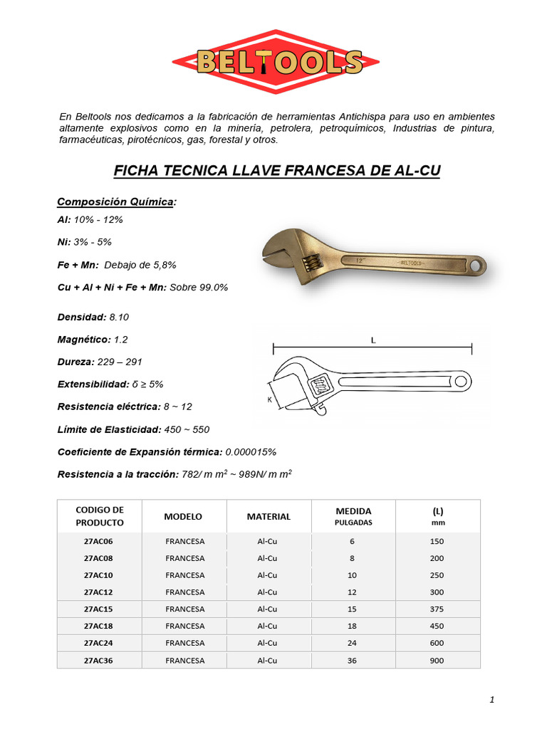 Llave Francesa Antichispa Al-Cu | PDF