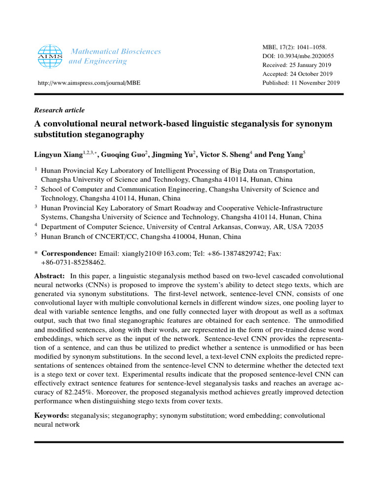 A Convolutional Neural NetworkBased Linguistic Steganalysis For Synonym Substitution ...