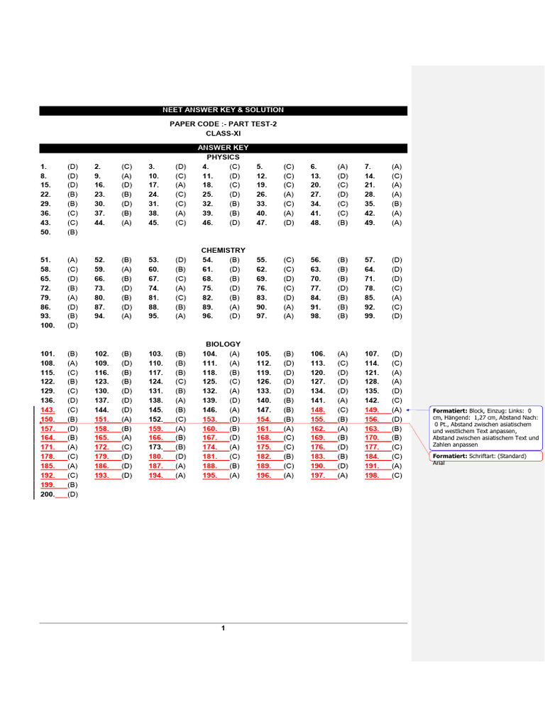 Part Test 2 Neet Xi Solution | PDF | Rotation Around A Fixed Axis ...