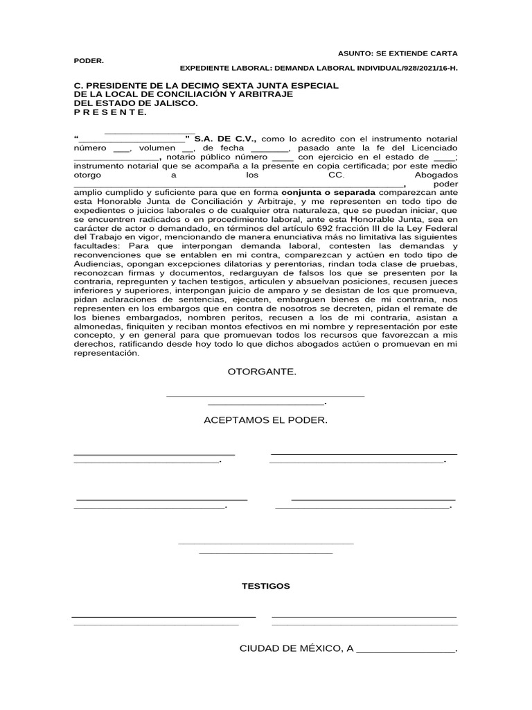 Carta Poder Laboral Pdf Justicia Crimen Y Violencia