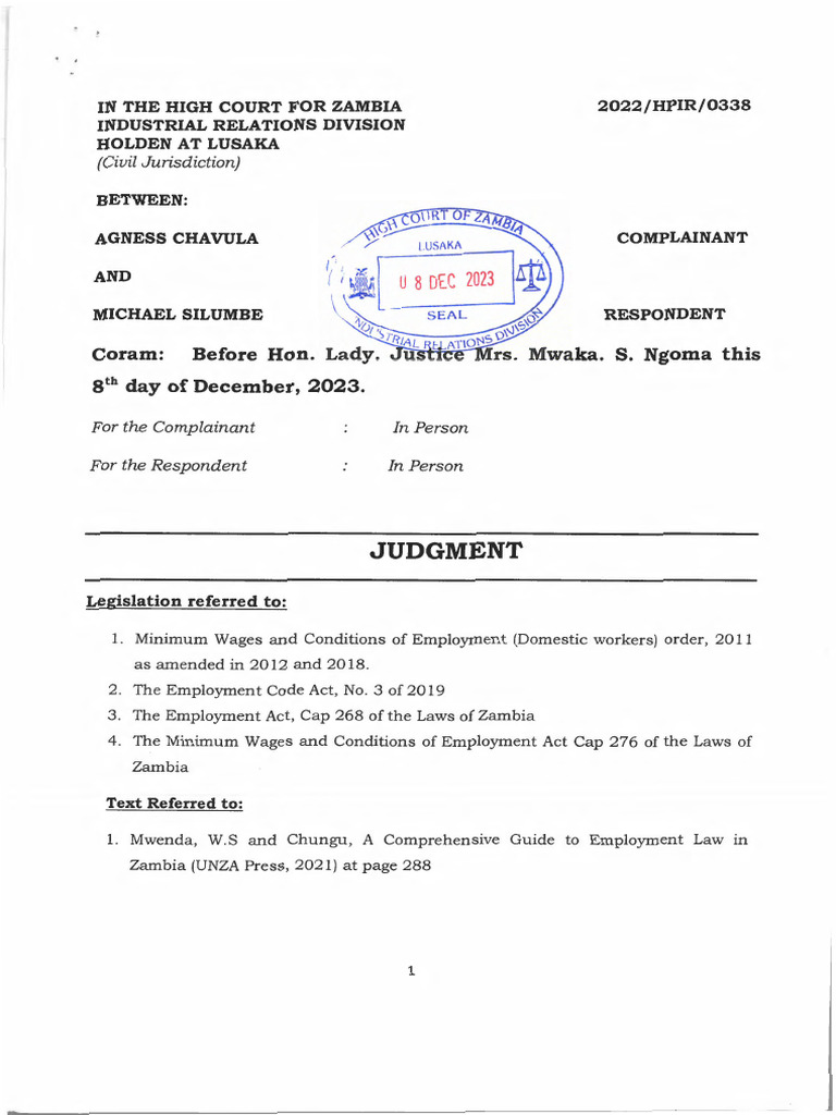 Agness Chavula V Michael Silumbe (2022 HPIR 0338) 2023 ZMHC 58 (8 ...