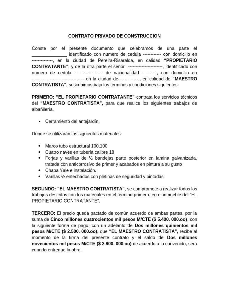 Contrato de Construccion | PDF